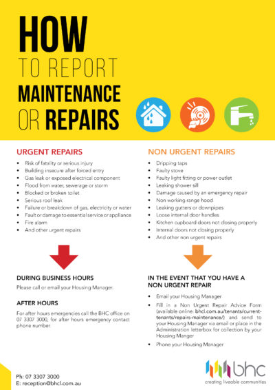 How to report maintenance or repairs - BHCL